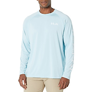 HUK Men's Pursuit Long Sleeve Sun Protecting Fishing Shirt, Bass-Ice Blue, X-Large