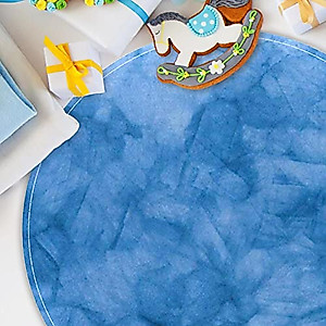 Machine Washable Round Area Rug Indoor Ultra Soft Bedroom Floor Sofa Living Room Dorm Small Circular Carpet, Modern Abstract Art Blue Pattern