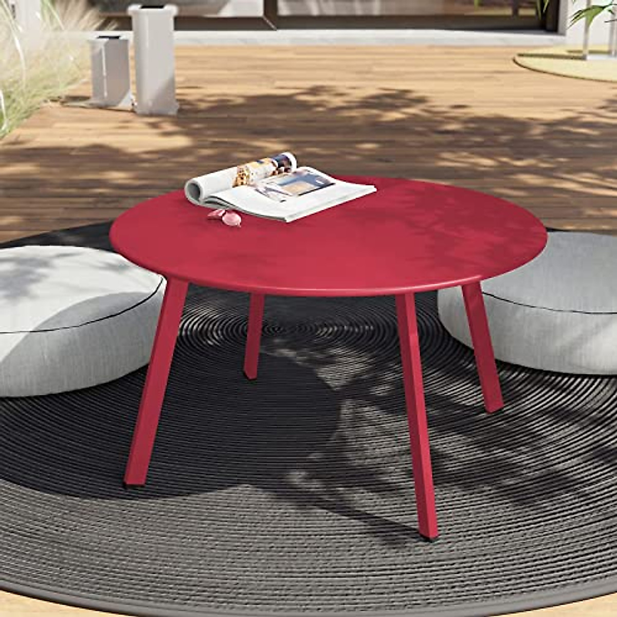 Grand patio Round Steel Patio Coffee Table, Weather Resistant Outdoor Large Side Table, (Red, 1PC)