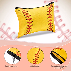 Frienda 12 Pcs Softball Makeup Bag Sport Cosmetic Bags Canvas Softball Pouch Bags Portable Makeup Pouch Bag Travel Makeup Organizer for Women Men Team Player Travel (Softball Style)