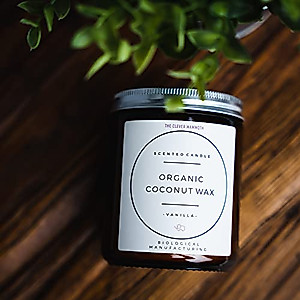Coconut Wax Scented Candle - Wood Wick - Long Lasting - Smoke Free - Organic - The Clever Mammoth - (Vanilla Large)