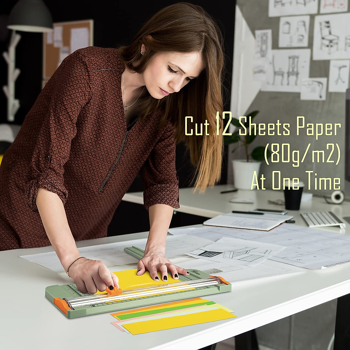 Firbon Morandi A4 Paper Cutter Bundle with 5Pcs Refill Blades, 12 Inch Paper Trimmer with Side Ruler for Scrapbooking, Craft, Coupon, Label, Cardstock