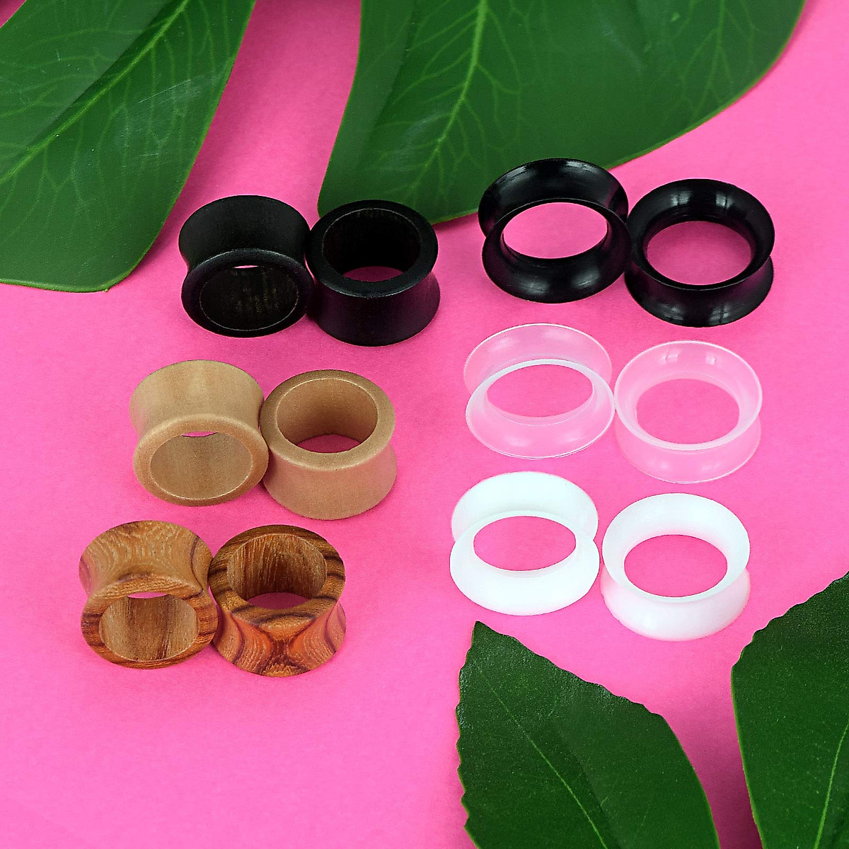 Stuppendux 6Pairs Wood Silicone Ear Plugs Tunnels Expander Hanger Gauges Earrings Stretching Body Piercings Jewelry Gauges for Women Men 1/2"(12mm)