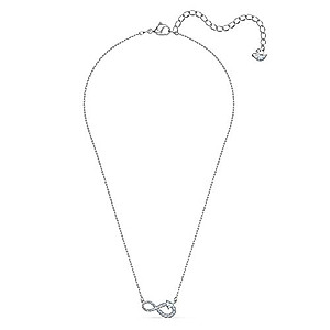 Swarovski Infinity Pendant Necklace with a White Crystal Heart Set on Crystal Pavé Infinity Symbol on a Rhodium Plated Chain