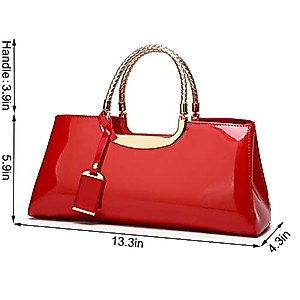 XingChen Glossy Women Handbag Faux Patent Leather Top-Handle Bag Structured Shoulder Bag Tote Evening Purse Party Satchel(Red)