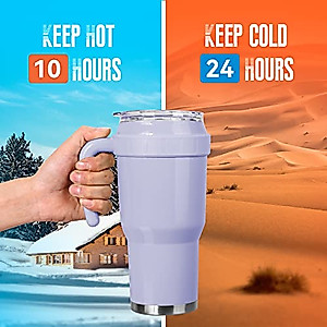 VQRRCKI 40 oz Tumbler with Handle and Straw - Stainless Steel Insulated Tumbler with 2 In 1 Lid - Keep Cold for 24 Hours or Hot for 10 Hours - Glacier Blue