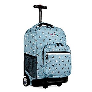 J World New York Sunrise Rolling Backpack. Roller Bag with Wheels, Panda, 18"