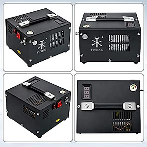 TUXING Pcp Air Compressor,4500Psi 30Mpa 300Bar,Oil/Water-Free,Powered by Car 12V DC or Home 110V AC with Converter (Included),Pump for PCP Air Rifles and Airguns (TXES061)