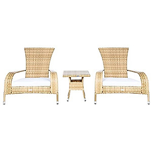 Safavieh Outdoor Collection Edna Natural/White Cushion 3-Piece Lounge Set PAT7719D