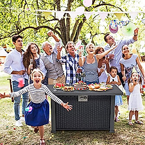 44 Inch Propane Fire Pit Table, PioneerWorks 50000BTU Rectangle Fire Table with Cover & Rain Cover, Sturdy Steel and Iron Fence Surface, CSA Safety Certified, Companion for Your Garden, Black