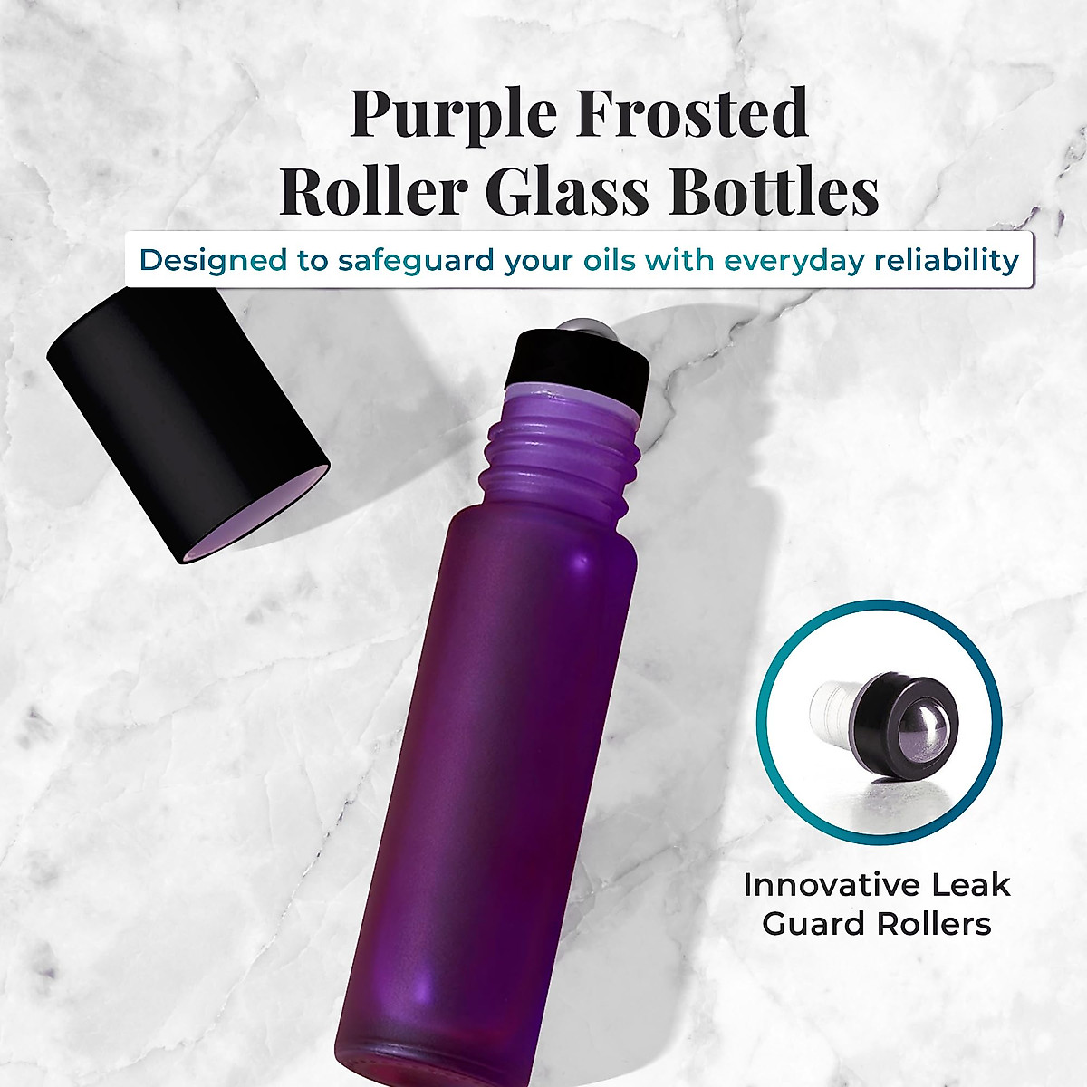 Your Oil Tools 10 Pack Essential Oil Roller Bottles, 10ml Empty Purple Frosted Glass Roll-on with Leak Guard Stainless Steel Roller Balls & Black Caps for oils and perfume
