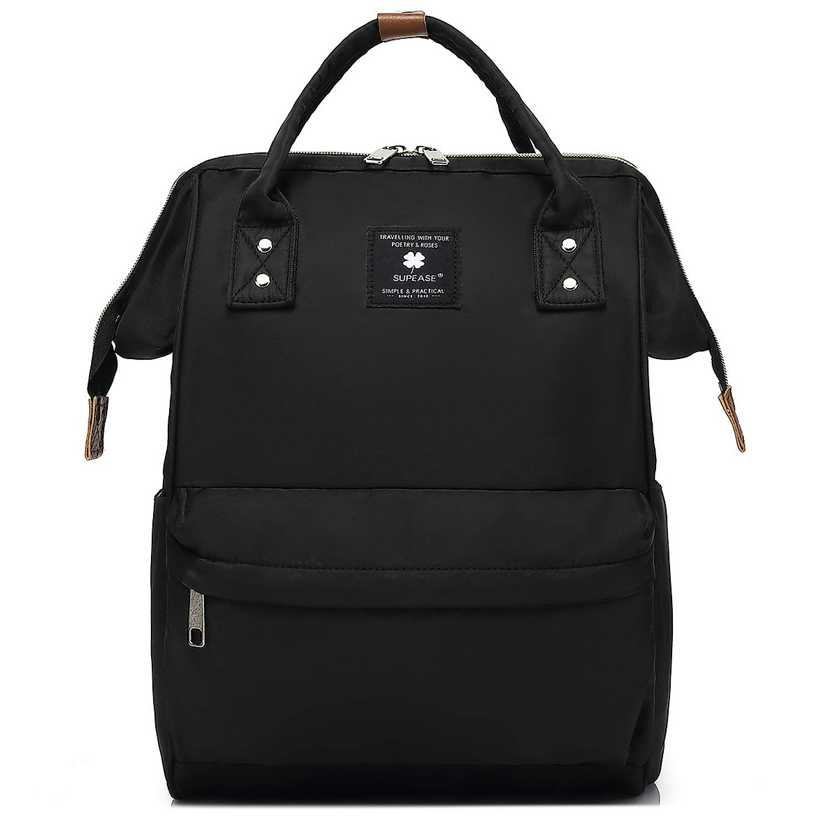 SUPEASE Laptop Backpack Casual Daypack Wide Opening 15.6" Laptop Bag Water Repellent Nylon Business Bag with USB Charging Port for Women&Men, Lightweight Travel Backpack for College/Travel/Business