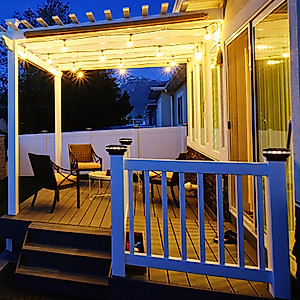 Dynaming 8 Pack Solar Post Lights, Outdoor Decorative Post Cap Light, Solar Powered Black Shell Caps, Brightness Warm White LED Lighting for Fence Deck Patio, Fit 4x4, 5x5 or 6x6 Vinyl/Wooden Posts