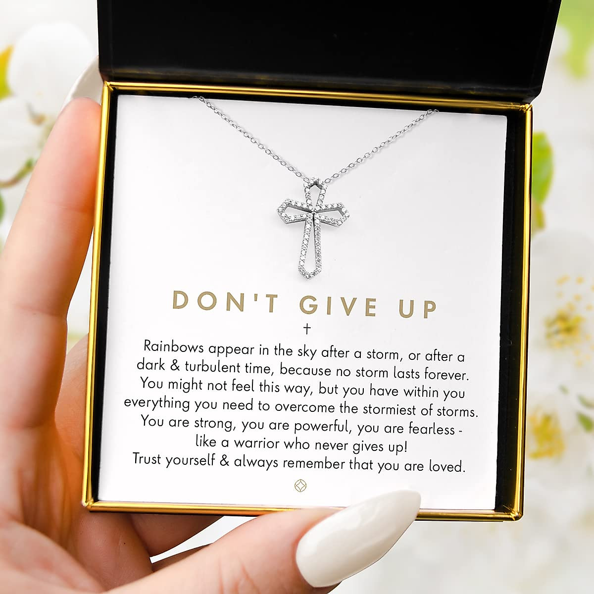 Aphrodite's Encouragement Gifts for Women, Cross Necklace Gift for a Fighter, Don’t Give Up,Dancing Crystal Heart Cross Necklace Gift Set, 925 Sterling Silver, Sterling Silver, Cubic Zirconia