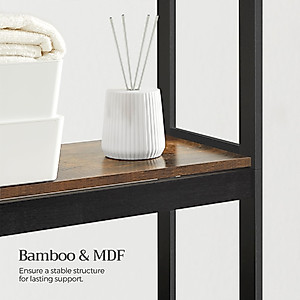 SONGMICS Over-The-Toilet Storage, 3-Tier Bathroom Organizer Over Toilet with Adjustable Shelves, Hooks, Bamboo, Freestanding Space Saver Bathroom Shelves, Rustic Brown and Ink Black UBTS012B01