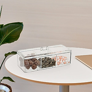 dedoot Plastic Drawer Organizer, Clear Acrylic Vanity Desk Storage and Organizer, 3 Compartment Make Up Holder with Lid Bathroom Display Storage Container for Jewelry, Small Items, 9.17x3.7X3.46 Inch