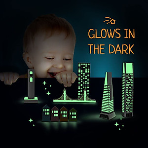 Top Right Toys Wooden Blocks, Building Blocks for Kids, Chicago City Skyline Set, Wood Blocks for Toddlers, Educational City Set with 6 Famous Landmarks, 15 Pieces