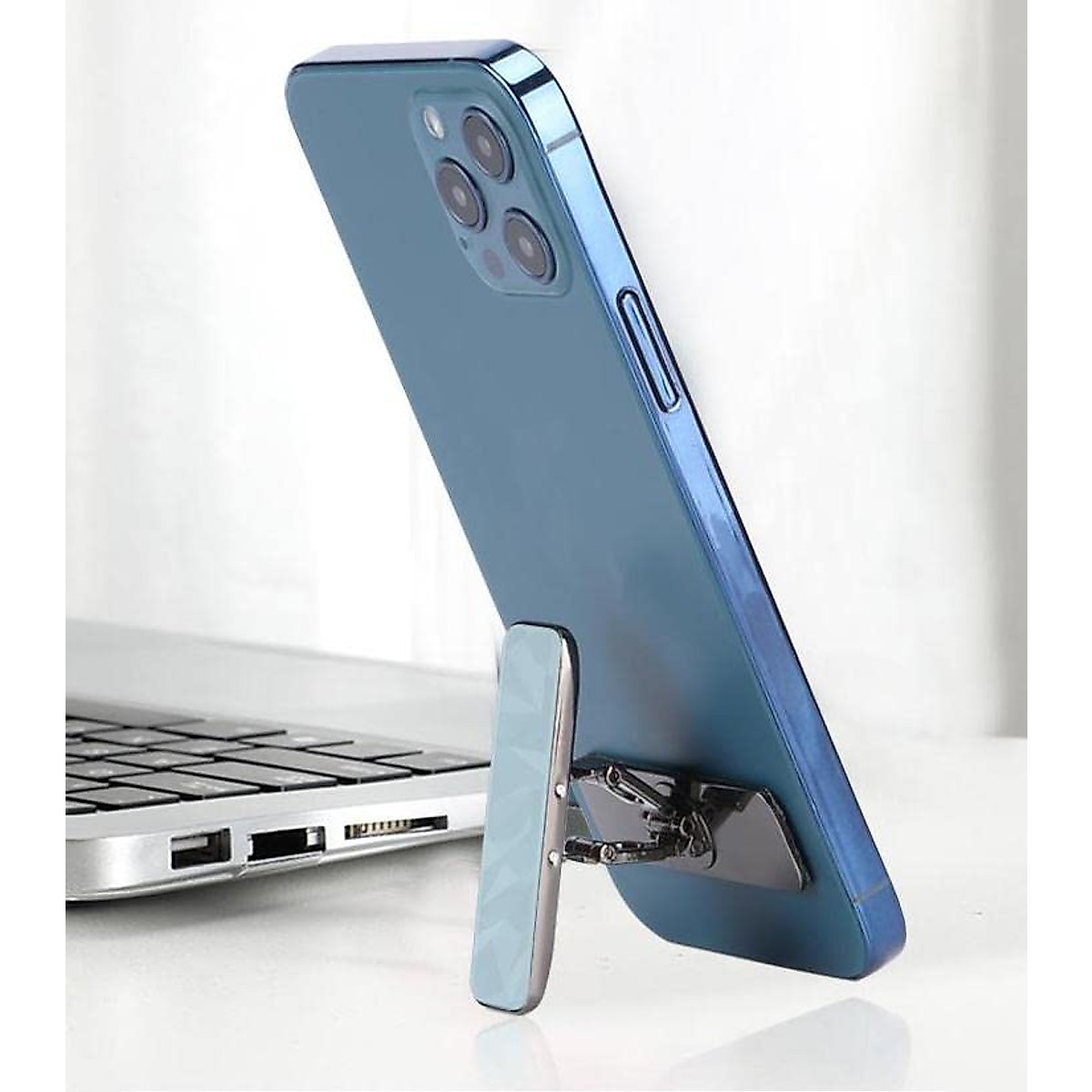 Foldable Cell Phones Kickstand 360°Rotation Multi-Angle Horizontal Vertical Invisible Mini Folding Desk Mount Holder for iPhone Smartphones (Light Blue)