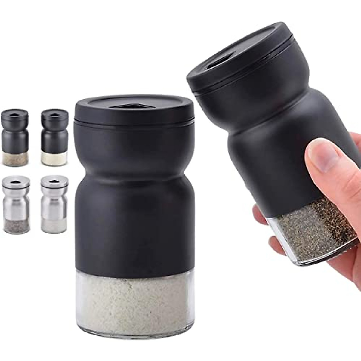 HOME EC Glass Salt and Pepper Shakers Set with Adjustable Pour Holes - Stainless Steel Salt Shaker and Pepper Shaker - Farmhouse Salt and Pepper Shaker Set for Himalayan, Kosher Sea Salts & Spices
