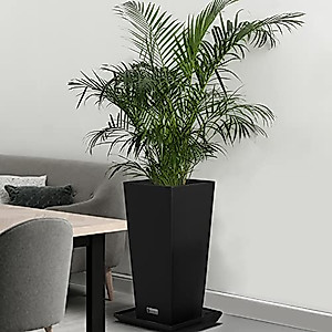 Elevens Set of 2 Tall Outdoor Planters 28 Inch, Large Planters for Indoor Outdoor Plants, Tapered Square Flower Pots with Tray for Patio,Black