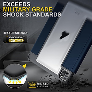 Fintie Hybrid Rugged Case for iPad Pro 11-inch (4th / 3rd Generation) 2022/2021 - Military Drop Tested Heavy Duty Protective Clear Cover with Pencil Holder, Also Fit iPad Pro 11" 2nd Gen, Navy