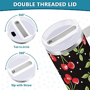 Emelivor Black Cherry 40 oz Tumbler with Lid and Straw Insulated Tumblers with Handle Thermal Stainless Travel Coffee Mug Cup Water Bottle for Women Men Sports Gym