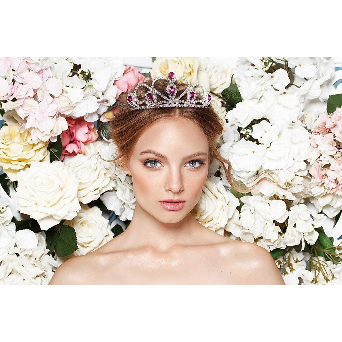 Lovelyshop Pink Gems Rhinestone Tiara, for Little Kid Big Kid Girl Prom Birthday Prinecess Party