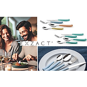 EXZACT Cutlery Set Coloured 16PCS - Stainless Steel with Plastic Wide Handles – Comfortable to Hold - 4 x Forks, 4 x Dinner Knives, 4 x Dinner Spoons, 4 x Teaspoons – Service for 4