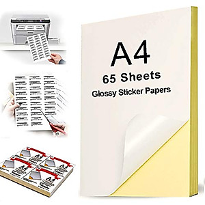 iMustech 65 Sheets Glossy Sticker Paper, A4 Self Adhesive Label Paper for Inkjet and Laser Printers