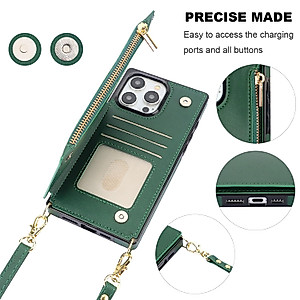 Bocasal Crossbody Wallet Case for iPhone 15 Pro Max with RFID Blocking Card Slot Holder, Magnetic Flip Folio Purse Case, PU Leather Zipper Handbag with Detachable Lanyard Strap 6.7 Inch 5G (Green)