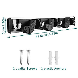 Broom Holder Wall Mount Sangle Sopffy Tool Organizer Broom Rack Anti-Slip Mop Organizer Garage Laundry Room Storage Mop and Broom Holder Wall Mount with 3 Positions 4 Hooks 16.4 inch (Black)