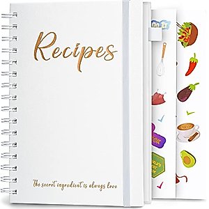 JUBTIC Recipe Book to Write in Your Own Recipes,Sprial Hardcover Personal Blank Recipe Book, Make Your Own Family Cookbook with Gold Foil Stickers, Recipe Notebook Hold 120 recipes - Pearl