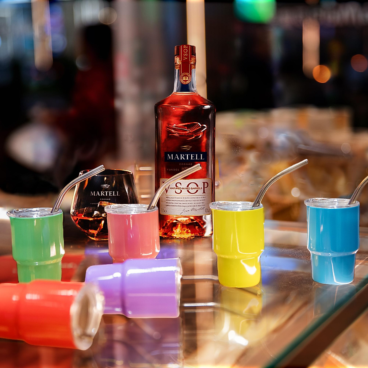 Hanna Roberts Mini Tumbler Shot Glass with Straw, Mini Tumbler Cups, Espresso coffee cups, Metal Mini 3oz Shot Glass Tumbler with Straw & Lid (6pcs) Home or Outdoor for Dink and Espresso