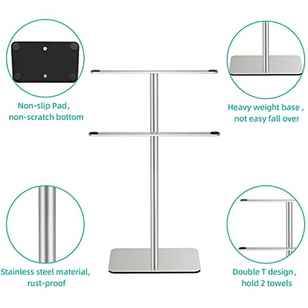 Towel Rack,Hand Towel Holder for Bathroom,Kitchen Hand Towel Rack for Countertop Vanity,Double-T Hand Towel Stand with Base,Metal Towel Stand,Brushed Nickel