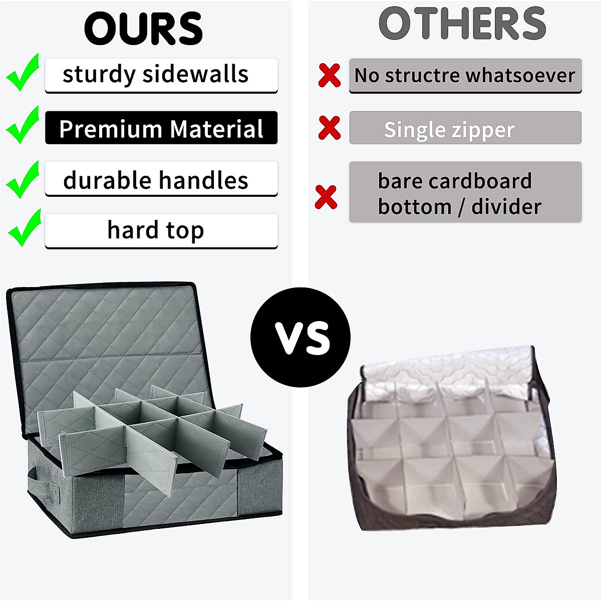 Boczif Coffee Cup Storage Box, Storage Containers Holds 12 Glassware, Coffee Mugs and Tea Cups, Padded Dinnerware Case with Dividers, Handles, Zipper & Lid, Stackable Holders for Plate, Cup, Flatware