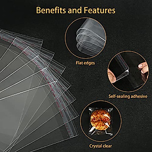 240Pcs Self Sealing Cellophane Bag 3x5 Inches 1.4 Mils Small Clear Plastic Bags Reusable Self Adhesive OPP Bags for Candy, Bakery Cookie, Treat, Jewelry, Cards