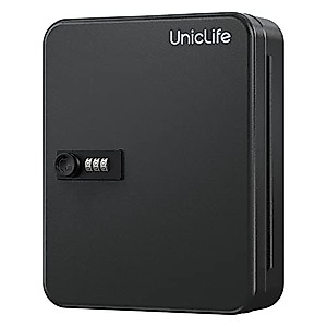 Uniclife 48-Key Steel Key Cabinet with Combination Lock Wall Mounted Key Organizer with Resettable Code Black Digital Security Box with Hooks and Key Tag Labels Identifiers in 9 Assorted Colors