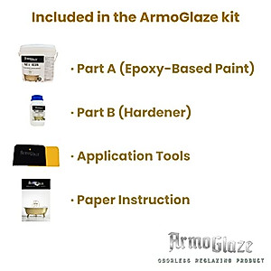Armoglaze Shower Base Refinishing Kit, Easy Pour-on Application, Odorless, White Coating - 2 kg, Made In USA. (For Large Shower Base Size 6x3).