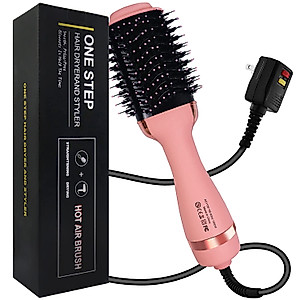 Huyerdo 4 in 1 Hair Dryer Brush, Pink Hot Air Brush Blow Dryer Brush in One, with Titanium Barrel, Hair Styler for Smooth, Negative Ion Anti-Frizz Blowout Hair Dryer Brush for Women