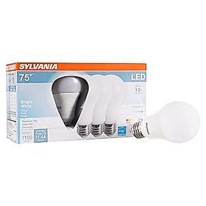 SYLVANIA LED Light Bulb, 75W Equivalent A19, Efficient 12W, 13 Year, Dimmable, 1100 Lumens, Frosted Finish, Bright White - 4 Pack (74427)