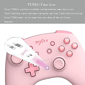 PXN Wireless Switch Controller, Gamepad Joystick with NFC/Amibo/Turbo, Screenshot Gyrox Axis and Dual Vibration, Switch for Nintendo Switch (Pink)