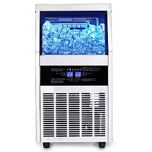 Zomagas Ice Maker, Commercial Ice Maker Machine 120-130LBS/24H with 28LBS Storage Bin, Freestanding/Under Counter Ice Machine for Home/Party/Bar/Restaurant,Include Water Filter, Scoop, Connection Hose