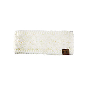 C.C Soft Stretch Winter Warm Cable Knit Fuzzy Lined Ear Warmer Headband, Ivory