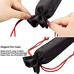 Large Folding Silk Hand Fan Hand Folding Fans Chinese Tai Chi Folding Fan for Men and Women Performance, Dance, Decorations, Festival, Gift (Black, 2 Packs)