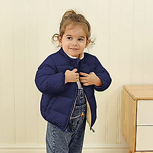 XMWEALTHY Baby Girls Boys Hooded Down Jacket Toddler Winter Coat Warm Lined Fleece Jackets Navy Blue 18-24Months