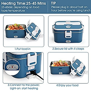 Kabbas Electric Lunch Box Food Heater 70W Leakproof Portable Heated Lunch Boxes for Adults Car Truck Work, Portable Microwave, 12/24V&110/220V Self Heating Lunch Box with 1.8L Removable Container