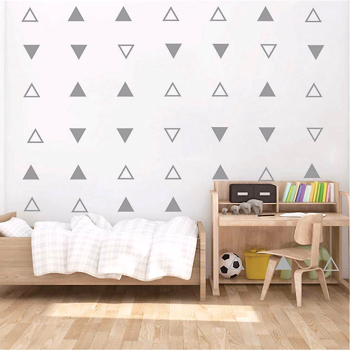 64pcs/ Set Triangles Wall Decor Sticker Solid Hollow Tribal Triangles Pattern Stickers Vinyl Kids Room Bedroom Wall Decal AM162 (Gray)
