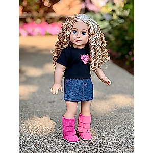 - Rock Star - 3 Piece Outfit - T-Shirt, Denim Skirt and Pink Boots - Clothes Fits 18 Inch Doll (Doll Not Included)