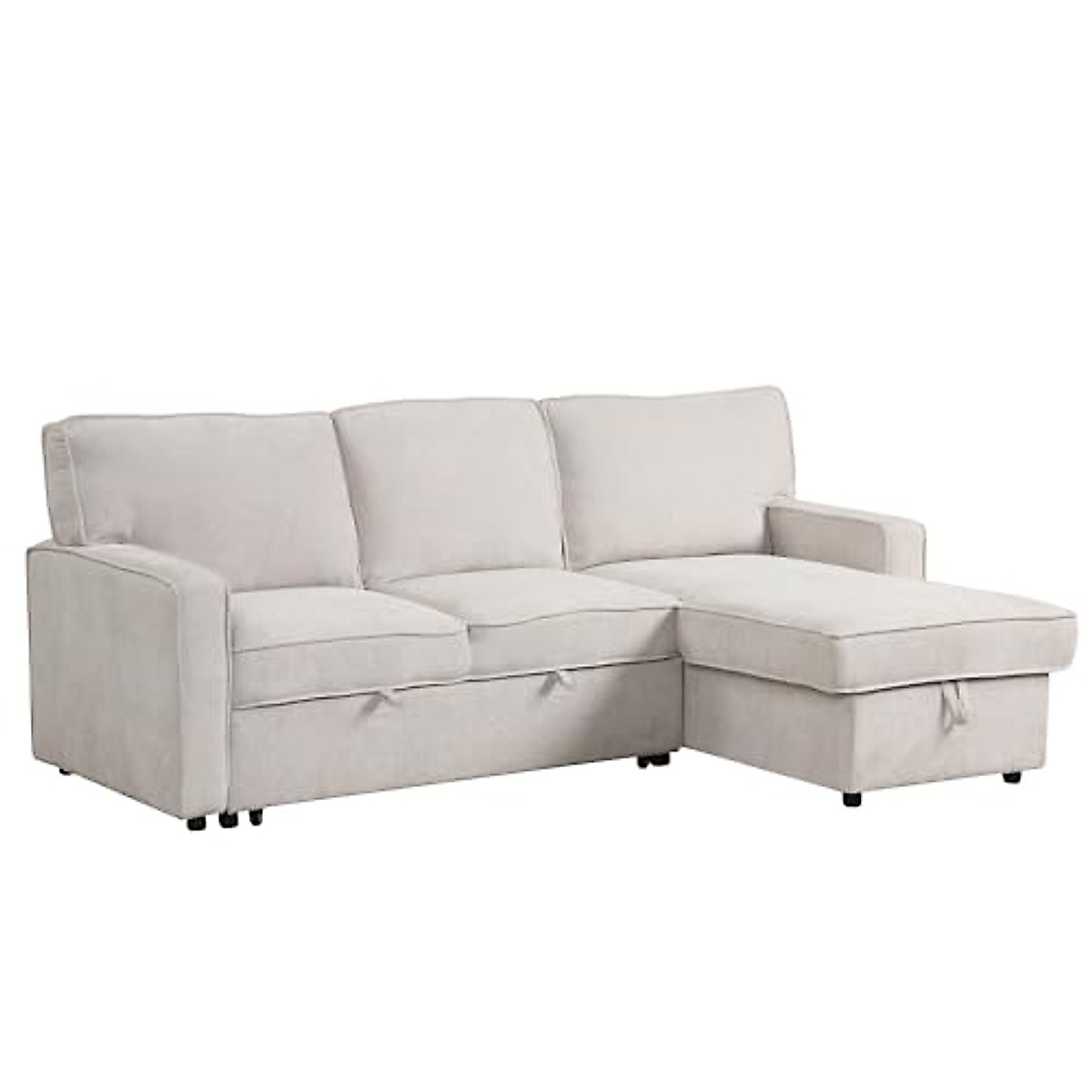 YUNLife&Home Convertible Pull Out Sleeper Sectional Sofa Bed with Reversible Storage Chaise,USB Port&2 Cup Holders on Back Cushions,Upholstery L Shape 3 Seaters Corner Recliner Chaise Lounge Couch