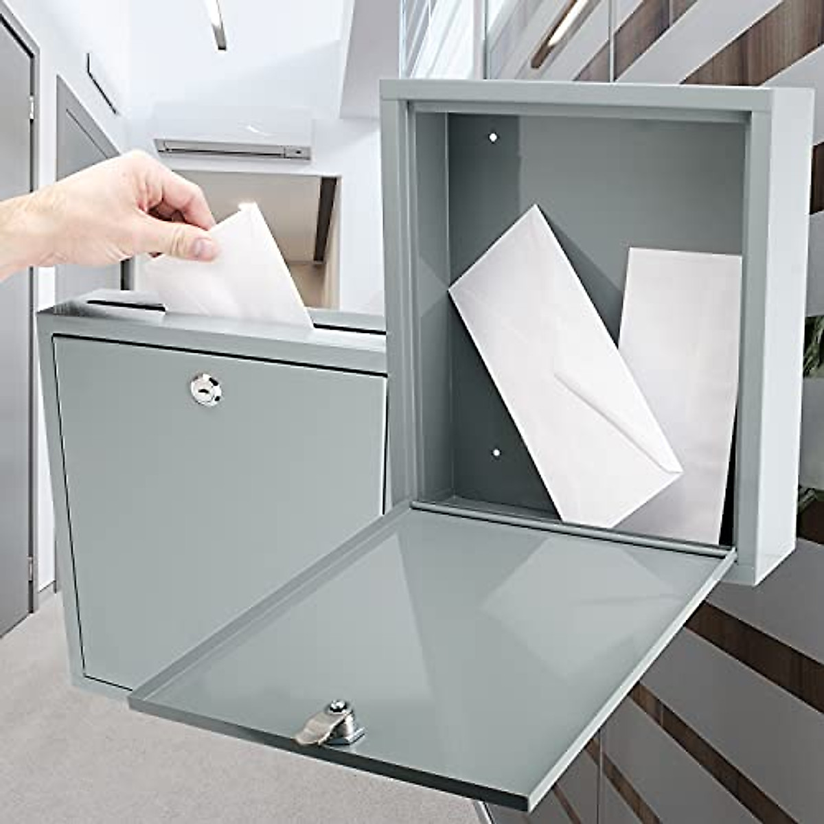 Barska Wall Mount Multi-Purpose Locking Mail Suggestion Drop Box with Key Lock for Home Office Classroom